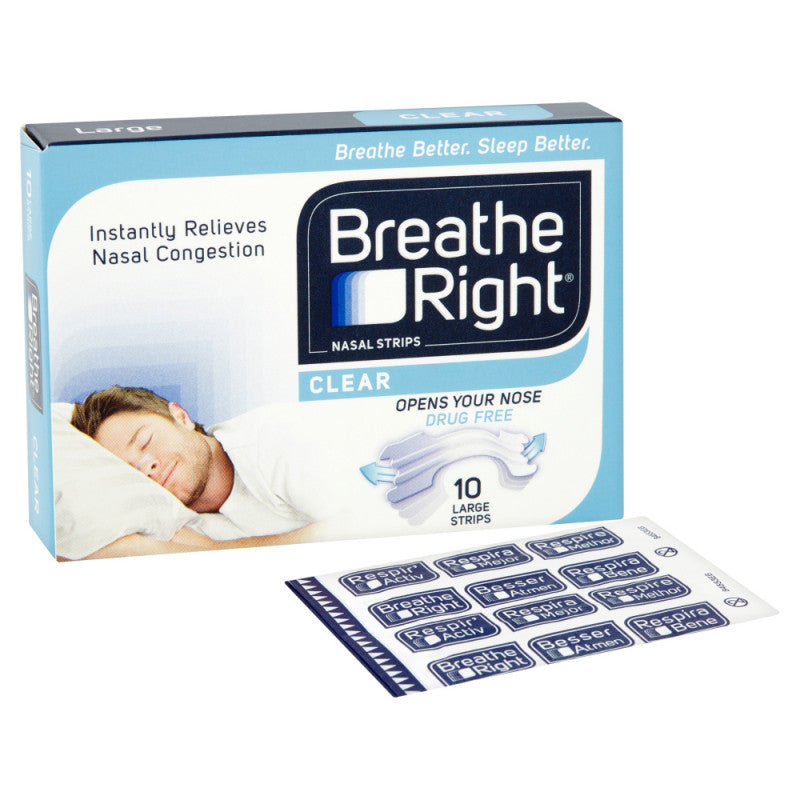 Breathe Right Congestion Relief Nasal Strips Clear Large Eight Pack ...
