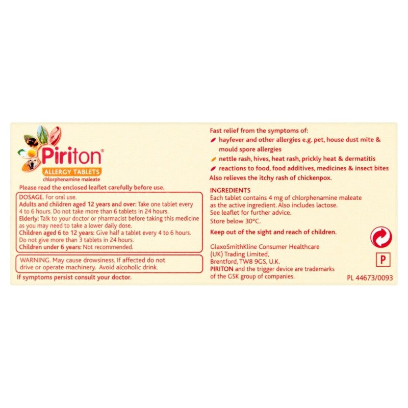 Piriton Hayfever & Allergy Tablets – Xtreme Pharmacy